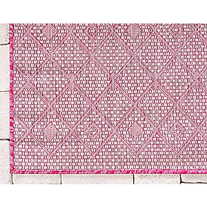 Unique Loom Outdoor Trellis Collection Area Rug - Tribal Trellis (4' 1" x 6' 1" Rectangle, Fuschia/ Gray)