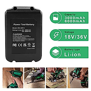High-Output Multi Volt 6.0Ah/ 3.0Ah Battery for Metabo HPT 36V/ 18V MultiVolt Lithium Ion Battery, Slide Style 372121M /371751M