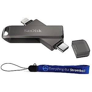 SanDisk 256GB iXpand Flash Drive Luxe for iPhone, iPad, USB Type-C Devices - USB 3.1 for Lightning & Type C Android Ports (NOT Type-A) SDIX70N-256G-GN6NE Bundle with 1 Everything But Stromboli Lanyard