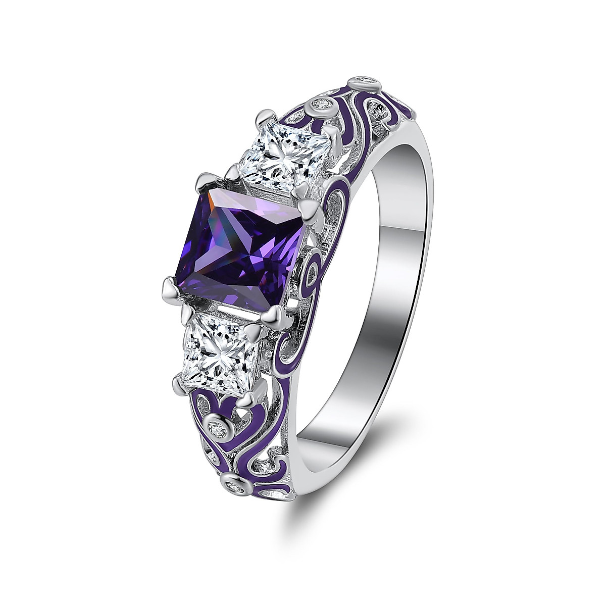 Ginger Lyne Collection Cherri Purple Princess Cut Engagement Wedding Band Bridal Set Size 8
