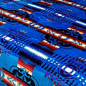 Sacred Thread Fleece Blanket, Southwestern Aztec Queen Blanket, Native American Throw Blanket for Sofa, Couch and Bed, Reversible Winter Blanket (Blue Flannel/Flannel 40x60)