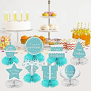 Teal Birthday Decorations Table Centerpieces for Women Girls, 8pcs Breakfast Blue Happy Birthday Honeycomb Centerpieces Party Supplies, Teal Blue Bday Party Table Topper Decor