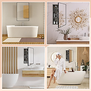 Suzile Medicine Cabinets with Mirror Bathroom Mirror Medicine Cabinet Wall Mounted Framed Recessed Bathroom Medicine Cabinet with Mirror 16 x 24 inch Mirror Cabinet Size (Light Grey,1 Pack)