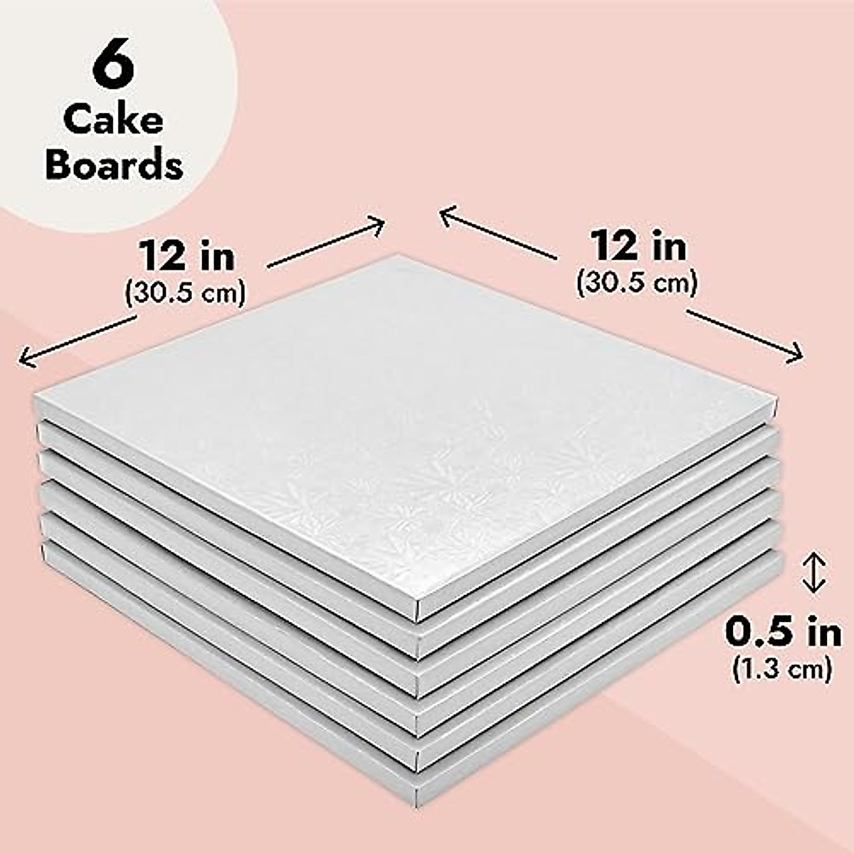 6 Pack White 12 Inch Cake Drum for Baking Desserts, Foil Square Cake Boards for Pastries