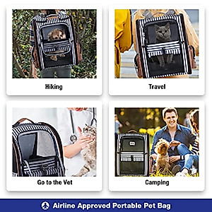 Lekebobor Large Cat Backpack Carrier Expandable Pet Carrier Backpack for Small Dogs Medium Cats Fit Up to 18 Lbs, Dog Carrier Backpack,Puppy Backpack Carrier, Blue Striped