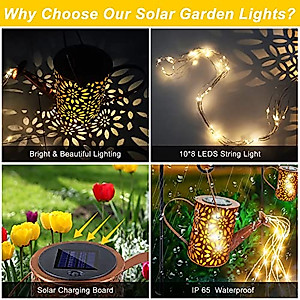 Watering Solar Can Lights Outdoor Waterproof Powered, Large Solar Outdoor Light with Cascading Lights, Solar Lantern Garden Lights with Shepherds Hook for Patio Yard Pathway Mother's Day Gifts