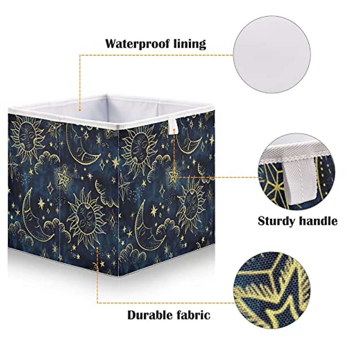 ALAZA Collapsible Storage Cubes Organizer,Moon Sun Soleil Cosmos Astrology Storage Containers Closet Shelf Organizer with Handles for Home Office