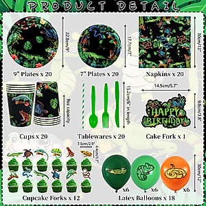 KEFAN Reptile Party Decorations, Wildlife Lizards Snakes Crocodiles Party Tableware Supplies including HAPPY BIRTHDAY Banner, Plates, Cups, Napkins, Tablecloth, Balloons (Backdrop)