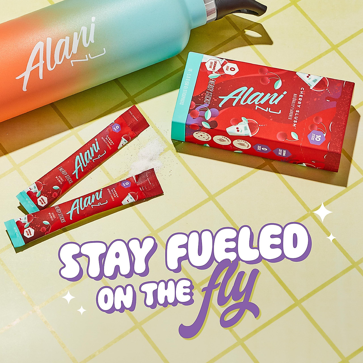 Alani Nu Cherry Slush Energy Sticks | Energy Drink Powder | 200mg Caffeine | Pre Workout Performance with Antioxidants | On-The-Go Drink Mix | Biotin, B Vitamins | Zero Sugar | 5 Calories | 10 Pack