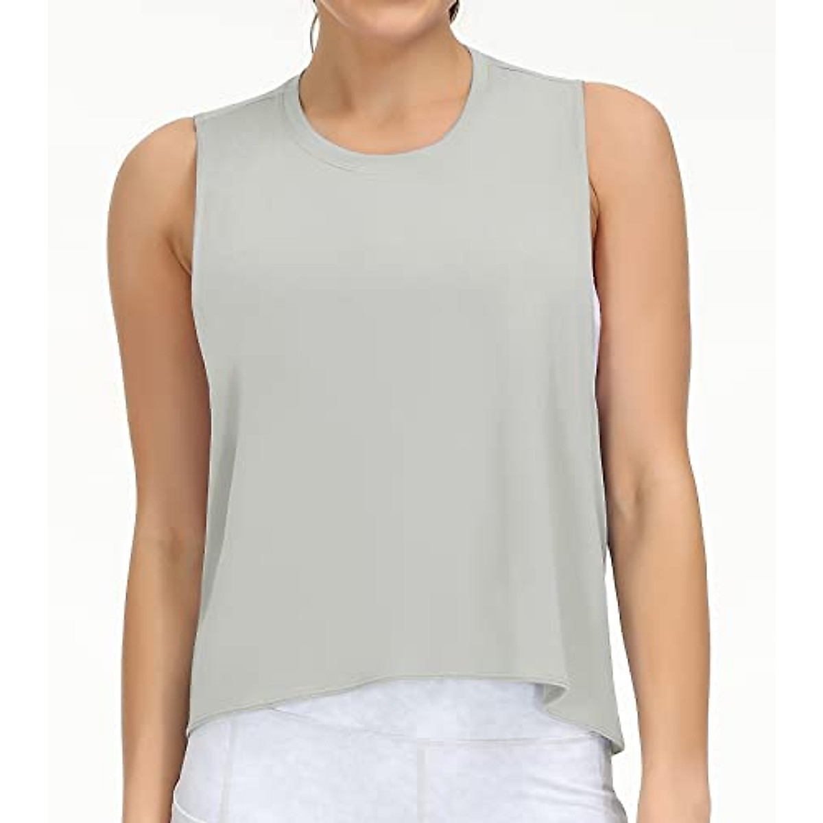 THE GYM PEOPLE Women's Open Cross Back Workout Tank Tops Loose Fit Sleeveless Yoga Running Shirts Light Grey