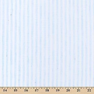 University Stripe Linen-Look Polyester Cotton 58" Fabric by The Yard - Light Blue/White