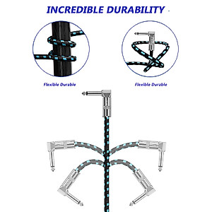 BARDESTU Guitar Patch Cables, 2 Pack 6 inch 1/4 Right Angle Plugs Pedal Short Effect Cable Low Noise Guitar Pedalboard Patch Cords with 4 Picks for Instrument Effects and Pedal Boards