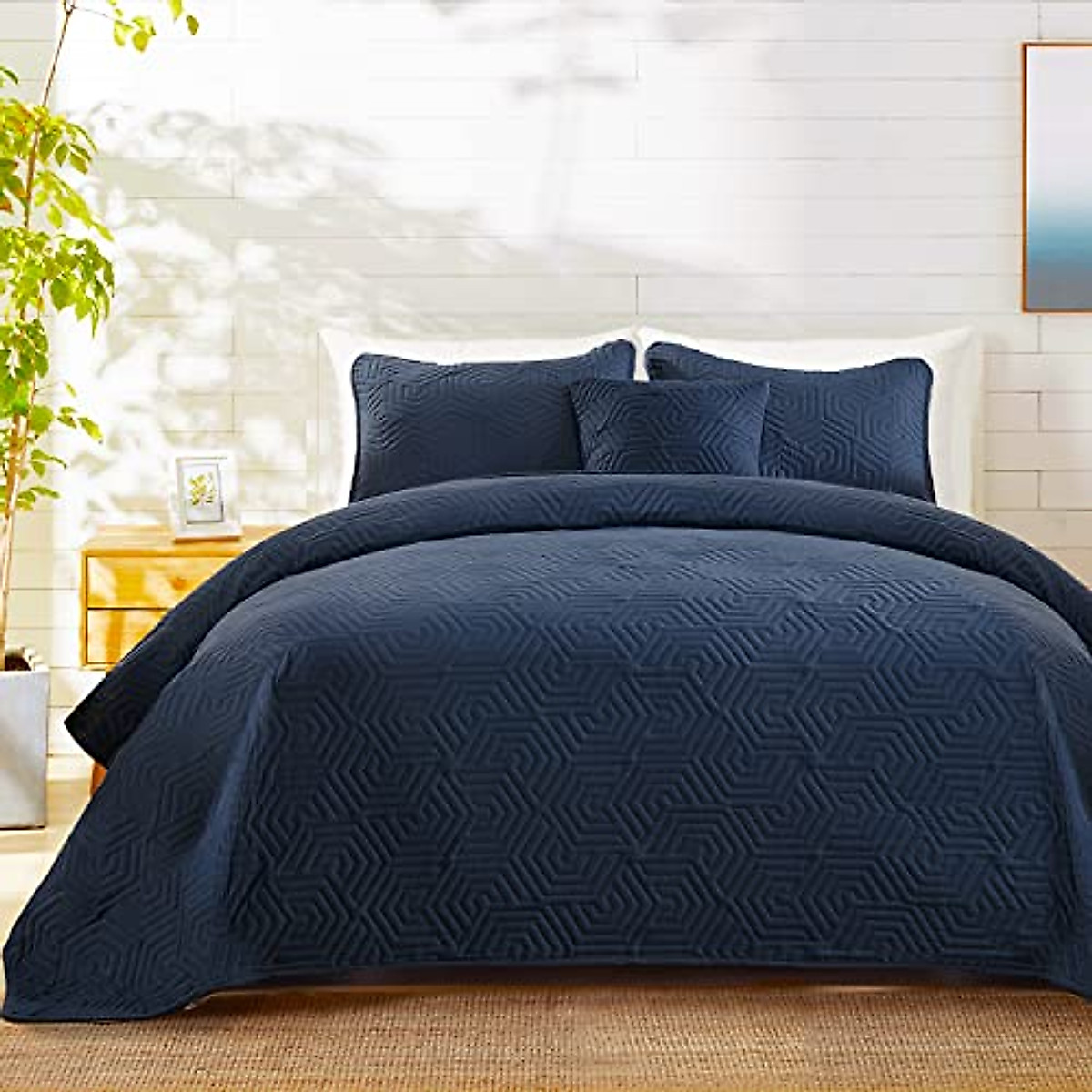 COZYART Navy Blue Quilt Set Queen Size