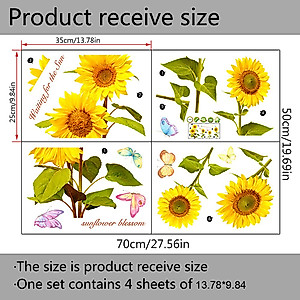 Sunflower Wall Decals Butterfly Sticker Garden Sun Flowers Plants Wall Sticker for Bedroom Living Room Kids Room Kitchen TV Background Wall Decoration Art Decor Sunflowers Wallpaper Peel & Stick