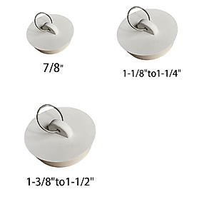 Rubber Sink Plug, Stopper Fit 1-1/8"to 1-5/8" Drain with Hanging Ring for Bathtub Kitchen and Bathroom (3pcs，White)