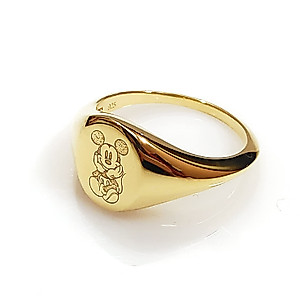 Sterling Silver Ring, Mickey Ring, Personalized Ring, Signet Ring, Mouse Ring, Engraved Ring, Cartoon Ring, Custom Ring,, Yellow, Mjr0054Mky