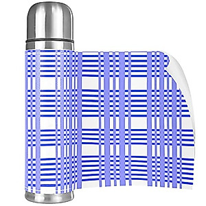 Stainless Steel Leather Vacuum Insulated Mug Purple Plaid Thermos Water Bottle for Hot and Cold Drinks Kids Adults 16 Oz