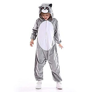 Funivals Plush raccoon costume for kids, children Procyon lotor animal costume, raccoon pajamas, fancy dress, three size 1-pcs, red (L(for height 45"-50"))