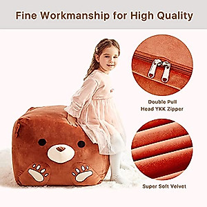 IKASA Bean Bag Chair Cover for Kids - Stuffed Animal Toy Storage Beanbag Chairs Bags for Toddler Girls Boys for Organizing Childrens Plush Toys - Soft Plush Long YKK Zipper (Brown Bear, Large)