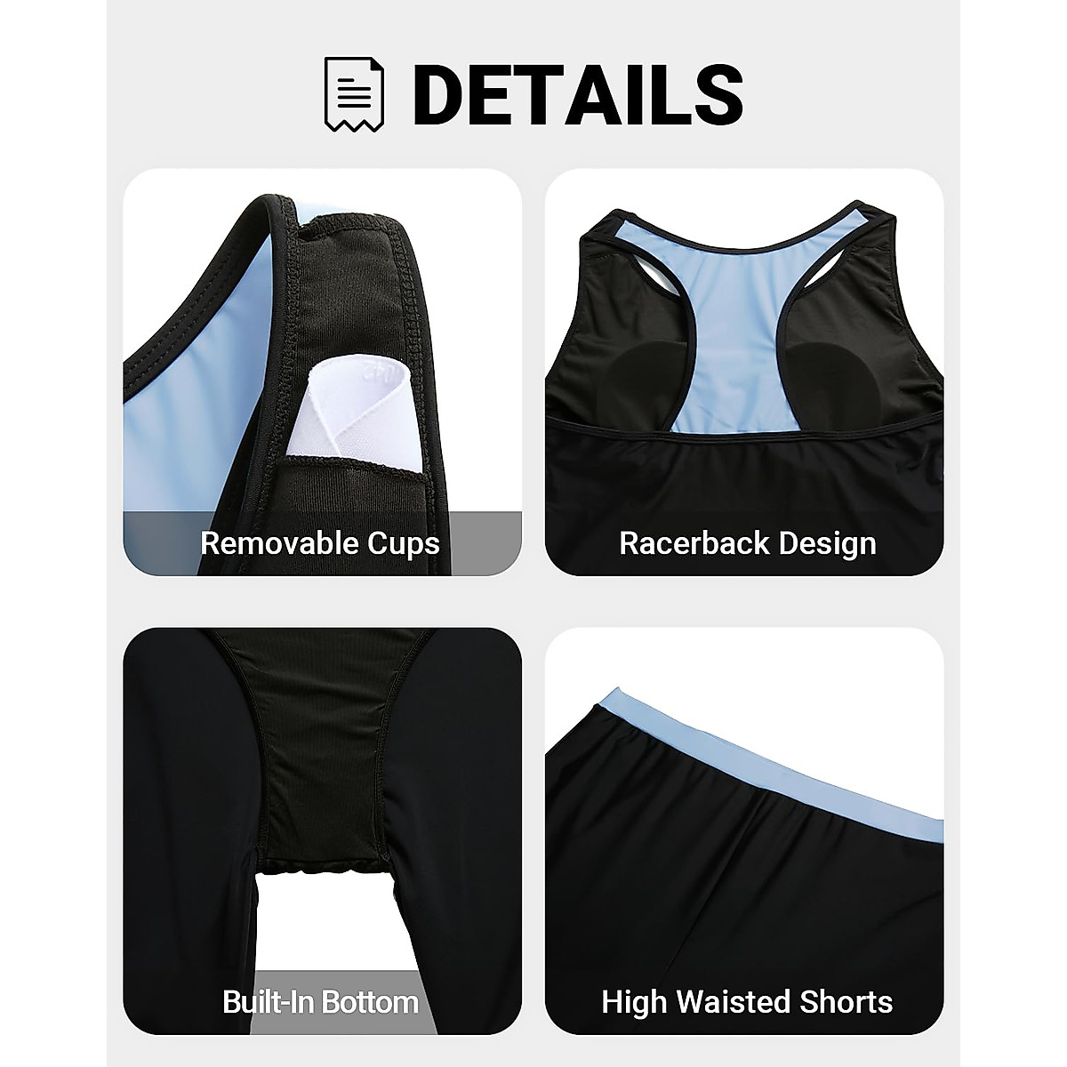 Daci Women's Plus Size Tankini Swimsuit - Two Piece Rash Guard with Capris Shorts and Athletic Racerback Bathing Suit Light Blue 22 Plus