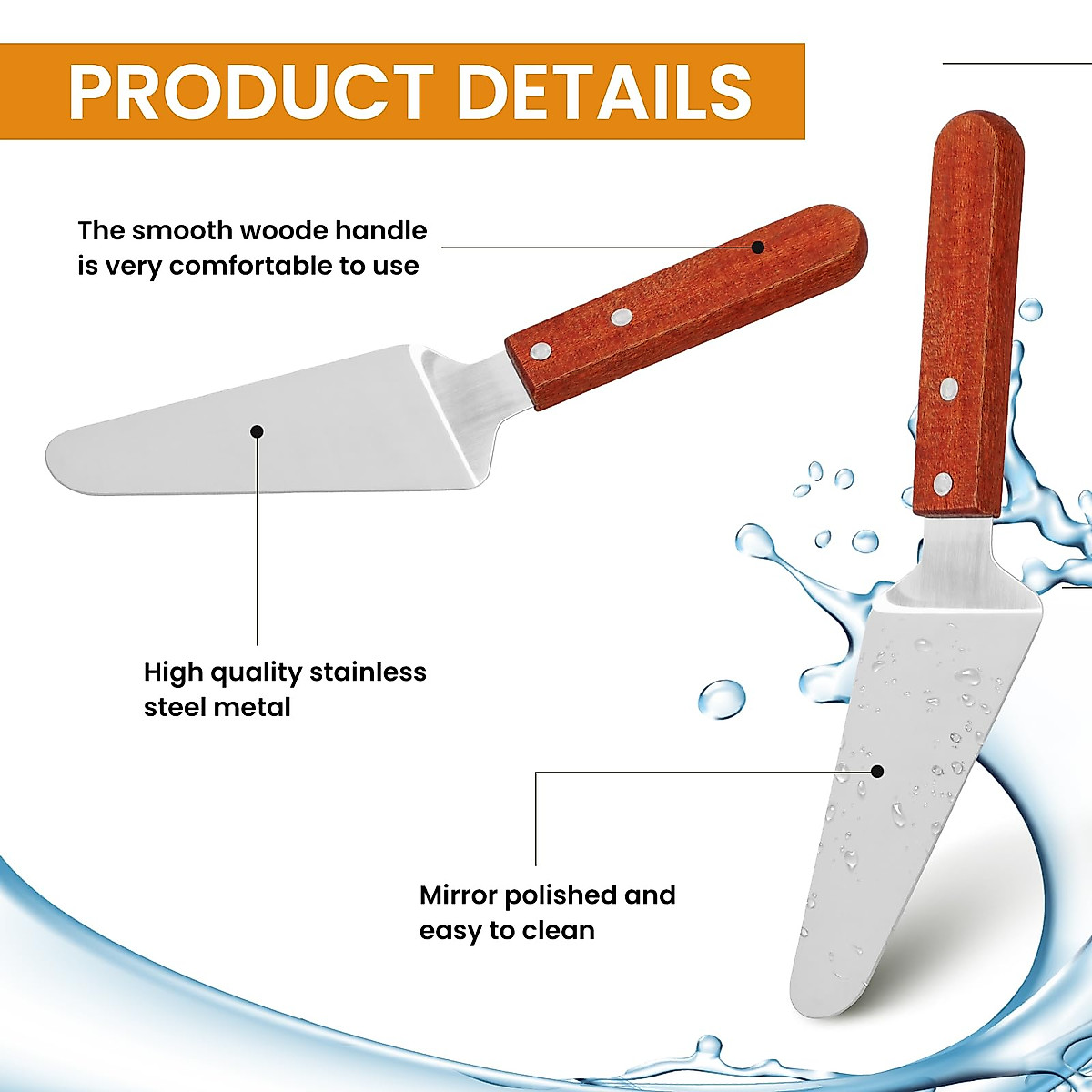 10 Pack Wooden Handle Pizza Pie Server Stainless Steel Pizza Spatula Non Slip Triangular Spade Spatula Pie Spatula for Cake, Dessert, Tart, Pie and Pizza