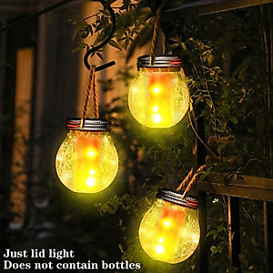 Aizami Solar Mason Jar Lid Lights,4 Pack 12Led Simulation Flame Candlelight Jar Lids Lights for Mason Jar Patio Garden Wedding Lantern