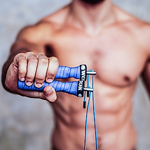 WOD Nation Attack Speed Jump Rope : Adjustable Jumping Ropes : Unique Two Cable Skipping Workout System : One Thick and One Light 11 Foot Cable : Perfect for Double Unders forHiit : Fits Men and Women