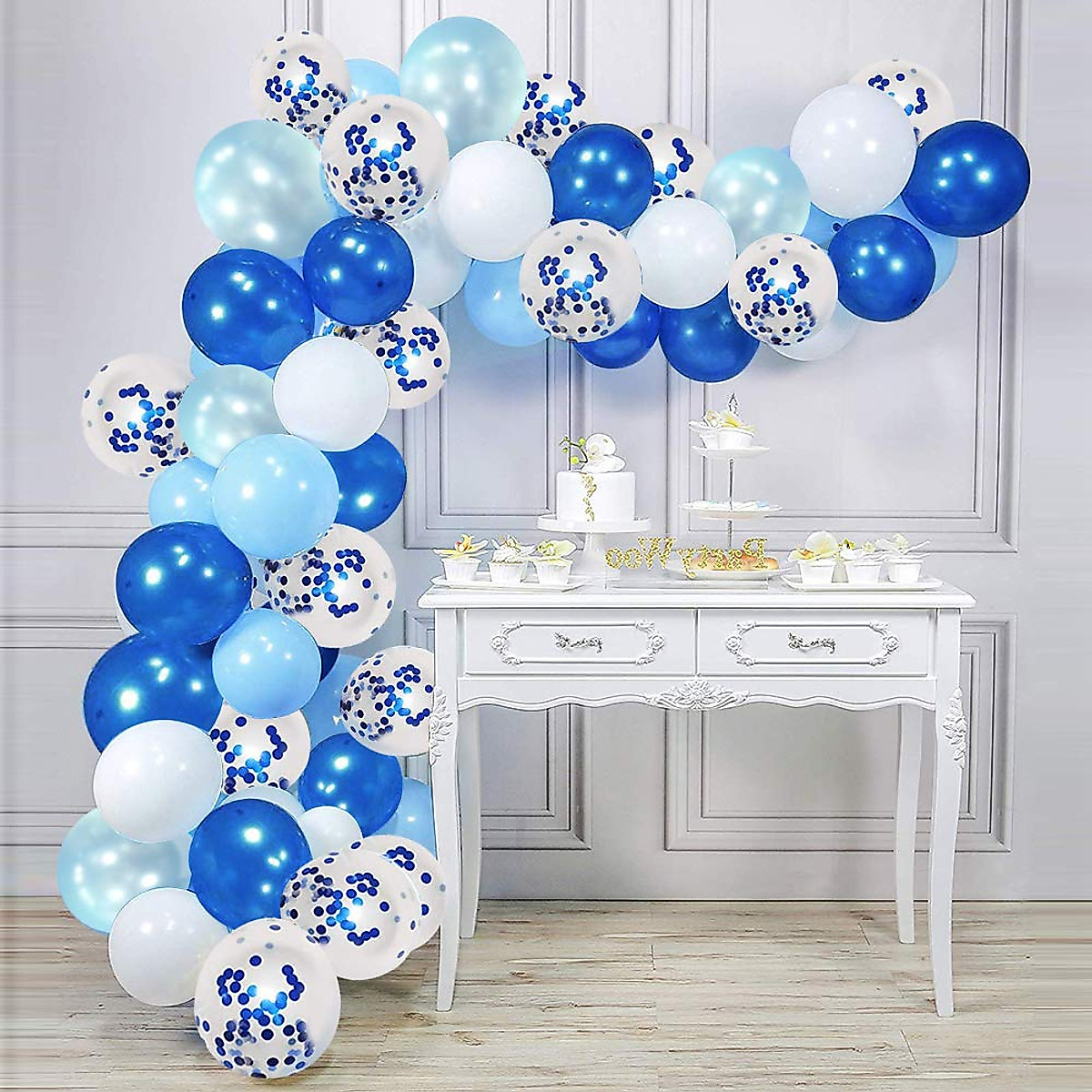 Royal Blue Confetti Latex Balloons, 50pcs 12 inch Light Blue Baby Blue and White Party Balloons for Birthday Wedding Party Decoration