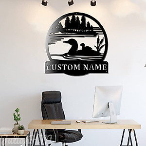 Custom Loon Duck Monogram Metal Wall Art With Led Lights, customized Loon Duck Name Sign Decoration, Loon Gift Home Decor (24x24 Inches, Without Lights)