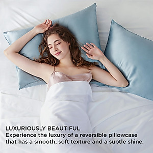 Bedsure Silk Pillowcase for Hair and Skin, Blue Silk Pillow Cases Queen Size, Gifts for Women and Men, 20x30 Inches(1 PCS)