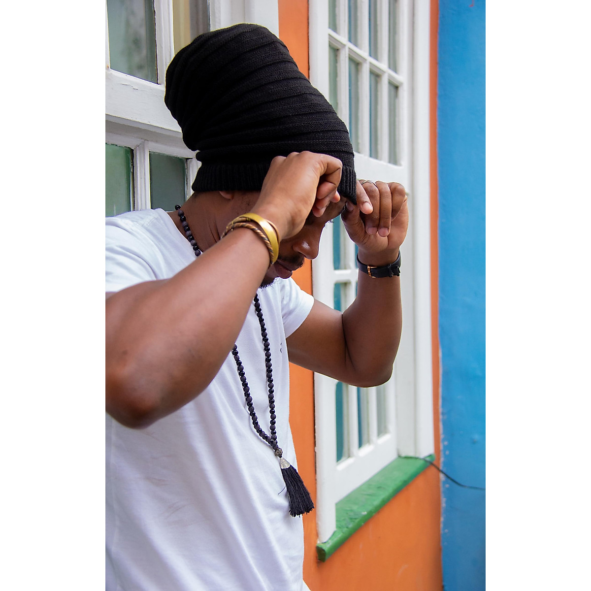 Black Slouchy Beanie for Locs Dreadlocks and Natural Hair Styles Rasta Tam Beanie