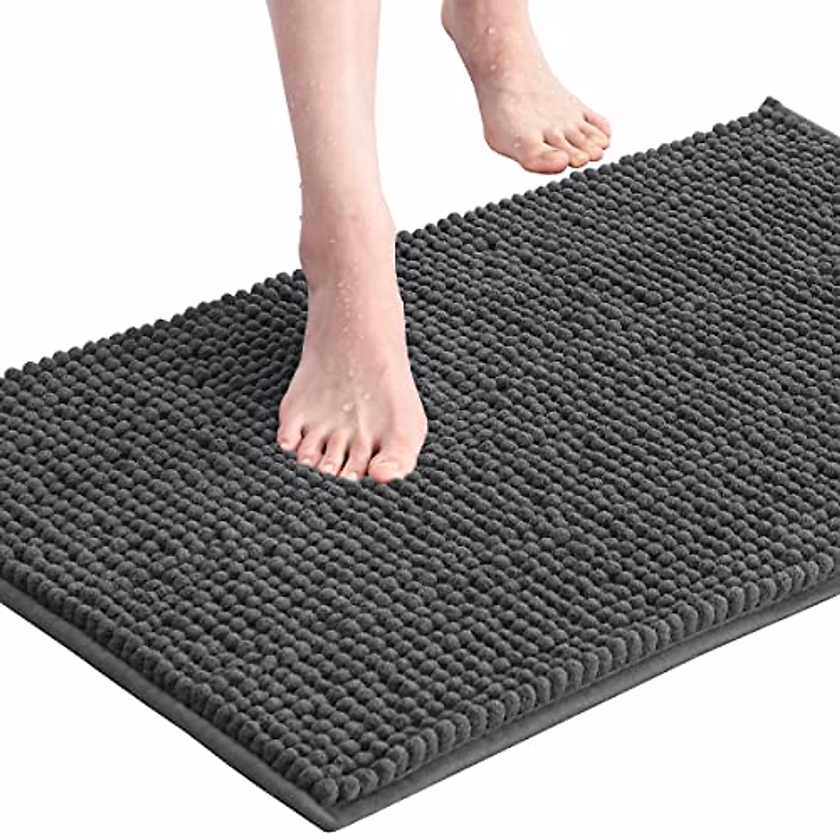 subrtex Bathroom Rugs Chenille Bath Rug Soft Short Plush Bath Mat Soft Shower Mat Water Absorbent Shower Mat Quick Dry Machine Washable(Gray,16" x 24")