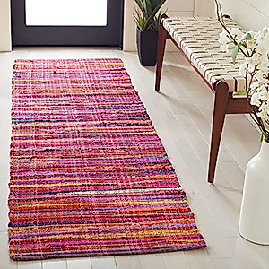 SAFAVIEH Rag Rug Collection 2'3" x 6' Red / Multi RAR240D Handmade Boho Stripe Cotton Runner Rug