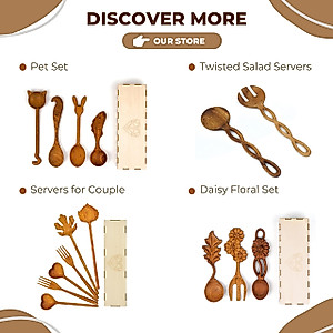 JABIHOME 4 Wooden Spoons and Forks Set, Hostess Gifts for Women, Valentines Day Gifts for Her, Cooking Gifts for Women, Valentines Day Decor, Engagement Gifts for Her