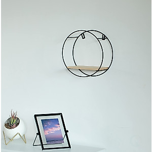 Vintiquewise Round, Wooden Board with Metal Frame Wall Mount Floating Shelf for The Living Room, Dining Room, or Office