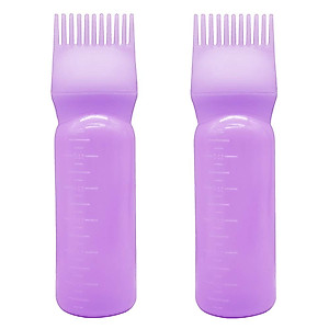 2 Pieces Root Comb Applicator Bottle Hair Coloring Dye Bottle Scalp Treament Essential Salon Hair Cleansing Bottle With Graduated Scale, Purple