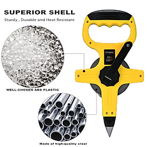 Uroomelves Open Reel Steel Tape Measure, 100ft/30m Imperial & Metric Steel Accurate Measuring Stretch Tapes, Impact Resistant ABS Shell, for Athletic Field, Long Jump, Engineer, Outdoor.