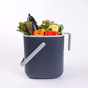 BLUE GINKGO Kitchen Compost Bin - Easy Clean Food Waste Bin for Kitchen with Handles | Countertop Compost Bin Kitchen Food Scrap Pail Bucket | Made in Korea (0.69 gal / 2.6L) - Grey
