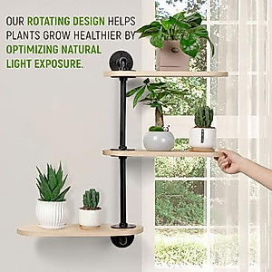 VEBAVO Rotating Window Plant Shelves for Optimal Light Exposure 16 inch, Wooden Window Shelf for Plants 3 Tier for Small Spaces, Stylish and Functional Indoor Plant Stand to Enhance Your Home Decor
