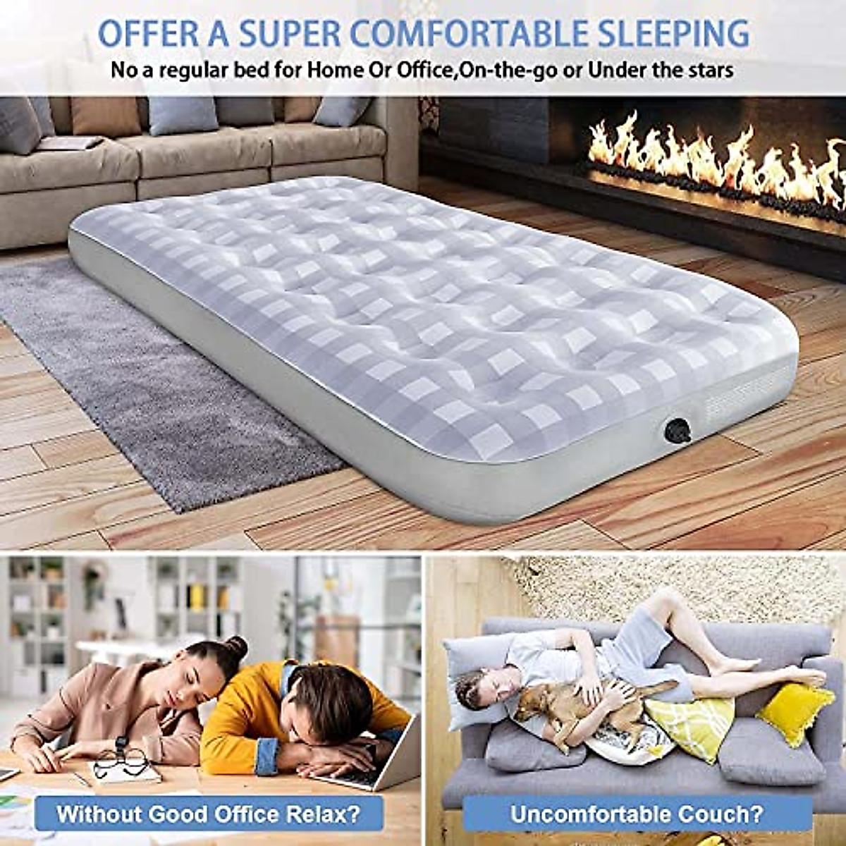 Giftway Twin Size Inflatable Air Mattress for Camping - Upgraded Height 9" Inflatable Mattress Foldable Air Bed with Waterproof Flocked Top - Portable Blow up Air Bed for Home/Travel/Housewarming Gift