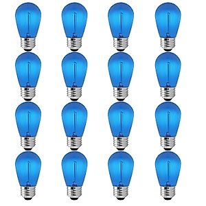 Lxcom Lighting S14 Blue Christmas Replacement Bulb 1W Vintage LED Edison Bulbs E26 Medium Base Decorative Vintage Filament String Lights for Patio Outdoor Light Bulbs, 16 Pack(Blue)
