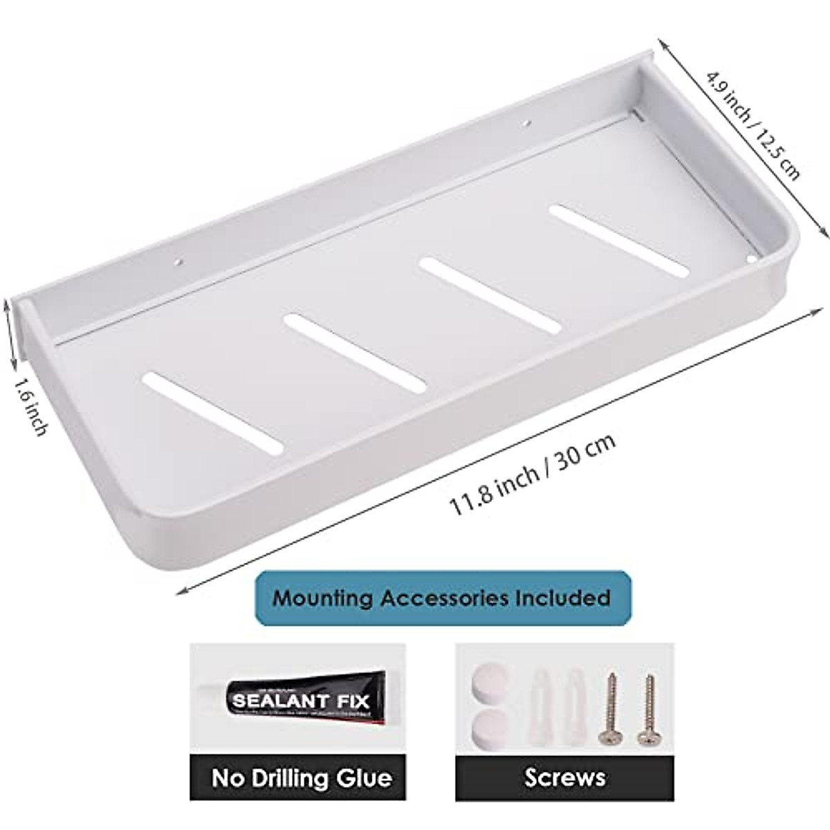 Veefos Bathroom Shelf Shower Organizer 12 Inch, Metal Small Wall Shelf Floating Shelf Bathroom Countertop Organizer Shower Caddy for Wall Storage, No-Drilling Glue & Screw