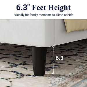 Allewie Queen Bed Frame/Velvet Upholstered Bed Frame with Vertical Channel Tufted Headboard/Strong Wooden Slats/Platform Bed Frame/Mattress Foundation/Box Spring Optional/Easy Assembly/White