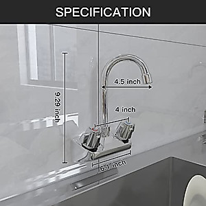 Kitchen Faucet Wall Mount Commercial Hand Sink Faucet Kitchen Utility Laundry Centerset Swivel Gooseneck Spout 2 Dual Handle Restaurant Chrome Mixer Tap NSF