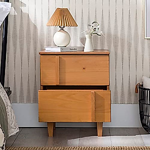 Walker Edison Sprague Contemporary Detailed Drawer Solid Wood Nightstand, 20 Inch, Caramel