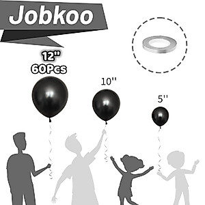 Pearl Black Balloons 12 Inch, 60 PCS Pearl Black Balloons, Black Latex Balloons, Biodegradable Balloons as Birthday Party Decorations, Helium Thicker Party Balloon for Graduation Retirement Supplies