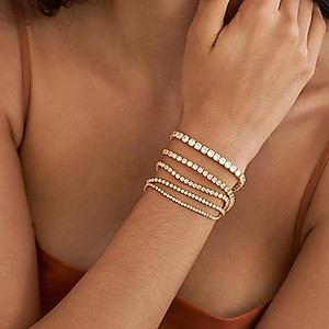 5 PCS Gold Bracelets for Women Teen Girls, 14K Real Gold Plated Adjustable Cubic Zirconia Dainty Tennis Anklet Bracelets Pack, Classic Bracelets Aesthetic Jewelry for Gift