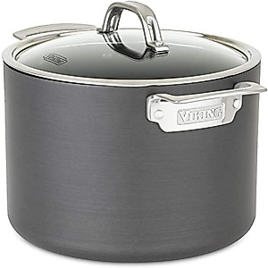 Viking Culinary Hard Anodized Nonstick Stock Pot, 8 Quart, Includes Glass Lid, Dishwasher, Oven Safe, Works on All Cooktops including Induction, Gray