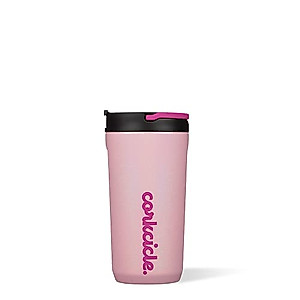 Corkcicle Kids Insulated Water Bottle WIth Straw, Stainless Steel, Cotton Candy, Holds 12 oz
