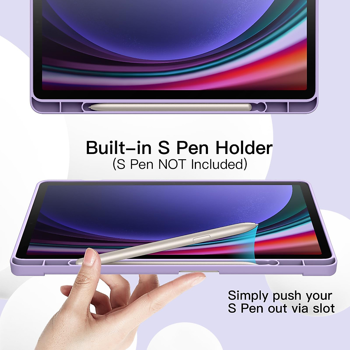 JETech Case for Samsung Galaxy Tab S9 11 Inch with S Pen Holder, Soft TPU Tri-Fold Stand Protective Tablet Cover, Support S Pen Charging, Auto Wake/Sleep (Light Purple)